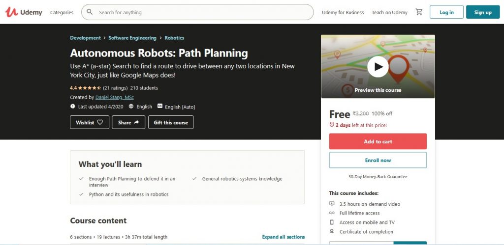 Autonomous Robots Path Planning - Enroll Now - SANU P.L