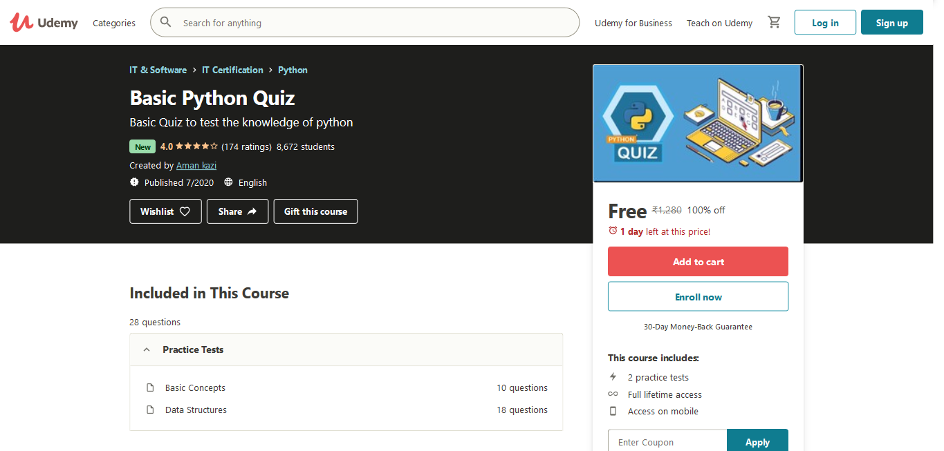 Basic Python Quiz Free Udemy Course - SANU P.L Basic Python Quiz Free Udemy Course - SANU P.L